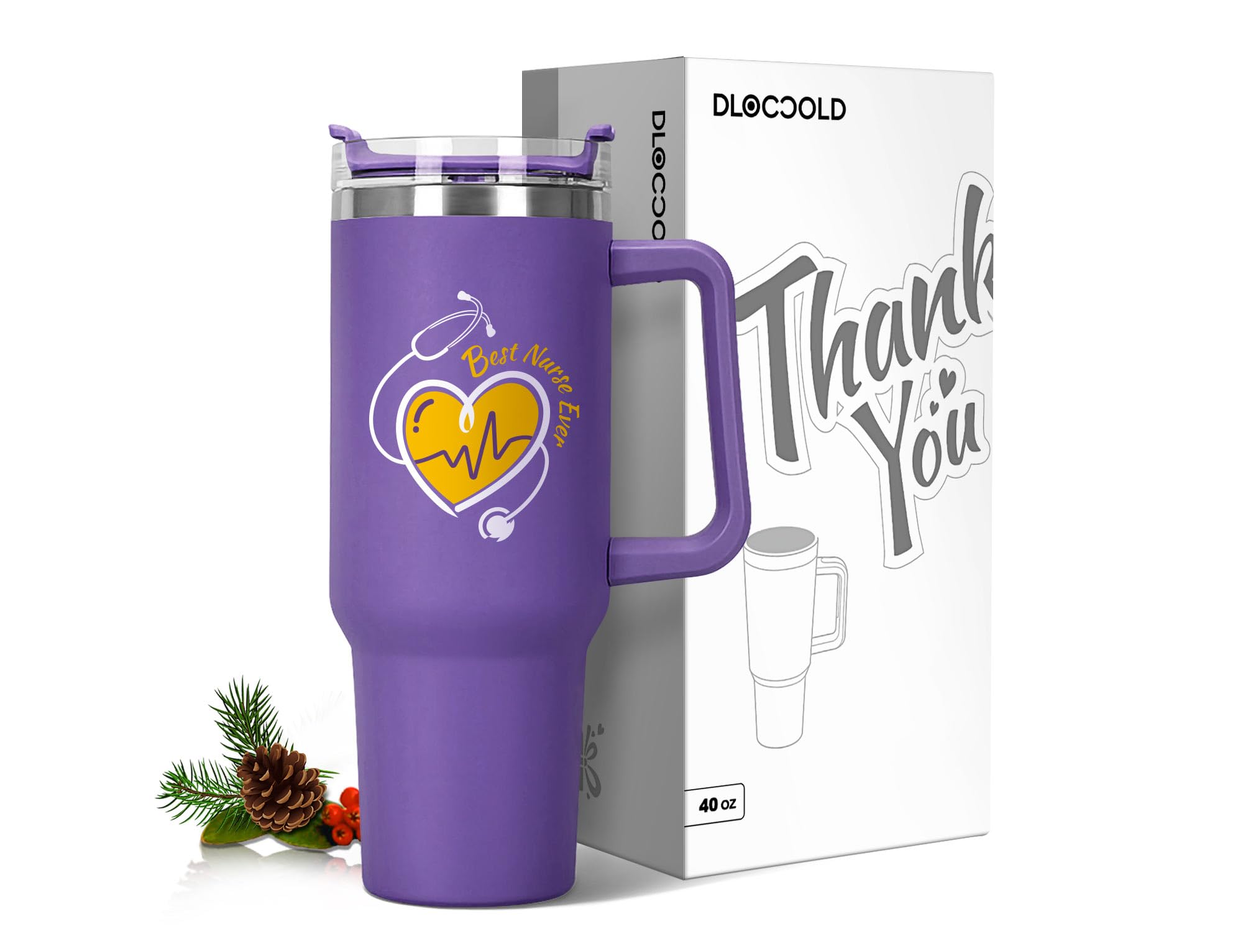 DLOCCOLD Nurse Appreciation 40oz Tumbler, Purple - Nursing Week Gift for Women