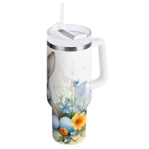 ALAZA Easter Bunny Rabbit 40 oz Tumbler Stainless Steel Water Bottle Vacuum Insulated Cup with Straw Lid & Handle For Travel Car Cup Holder