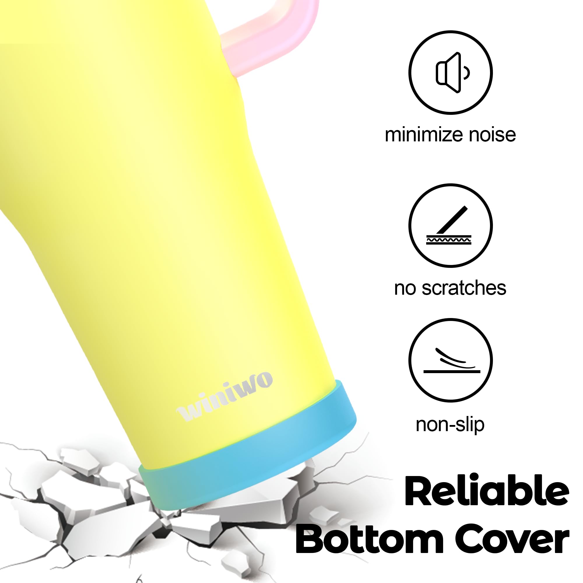 winiwo 40 oz Tumbler with Handle and Straw for Her, Flexible Straw, Insulated Tumbler Cups with Silicone Bottom, Keeps Beverages Cold Up to 24 Hours, Gym/Work/Travel/School/Gift(Lemon Yellow)