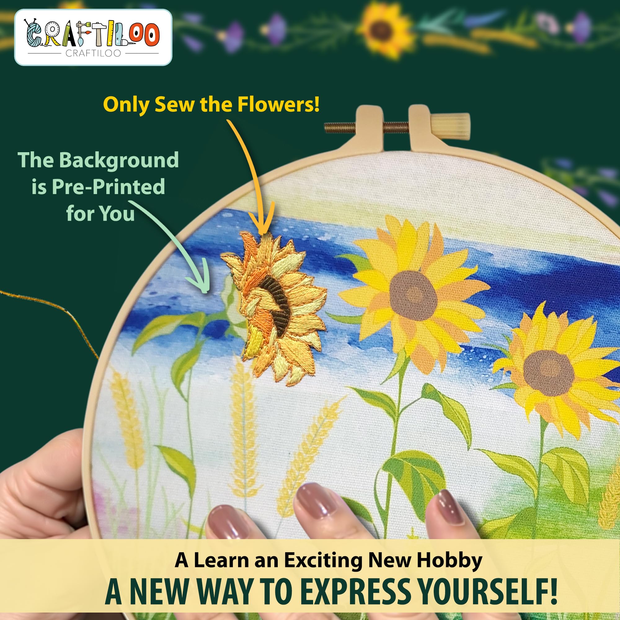 CRAFTILOO Embroidery kit for Beginners Cross Stitch for Beginners Needlepoint Kits for Adults Embroidery Kits Beginner Embroidery kit for Adults 4 Flowers