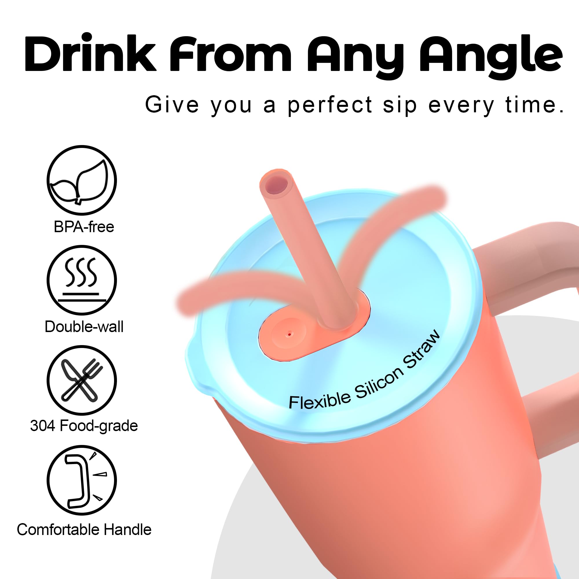 winiwo 40 oz Tumbler with Handle and Straw for Her, Flexible Straw, Insulated Tumbler Cups with Silicone Bottom, Keeps Beverages Cold Up to 24 Hours, Gym/Work/Travel/School/Gift(Christmas Red)