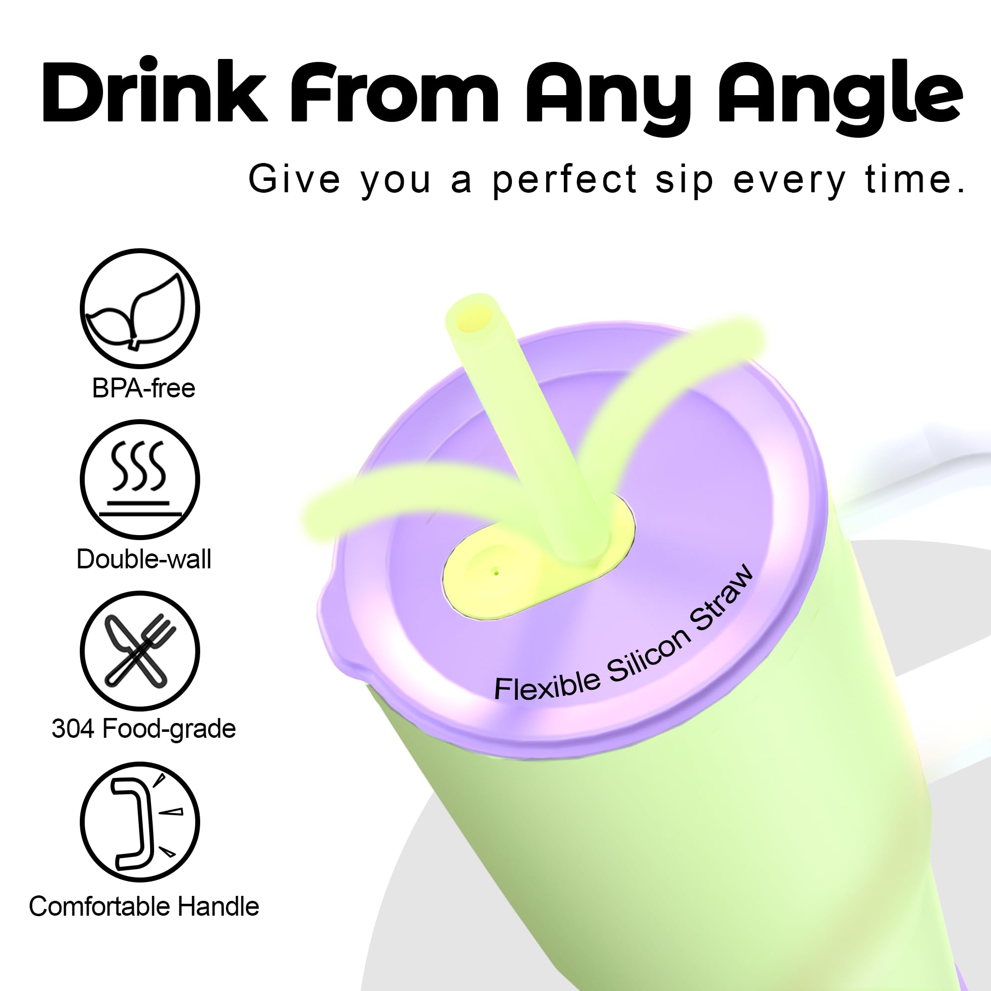winiwo 40 oz Tumbler with Handle and Straw for Her, Flexible Straw, Insulated Tumbler Cups with Silicone Bottom, Keeps Beverages Cold Up to 24 Hours, Gym/Work/Travel/School/Gift(Bud Green)