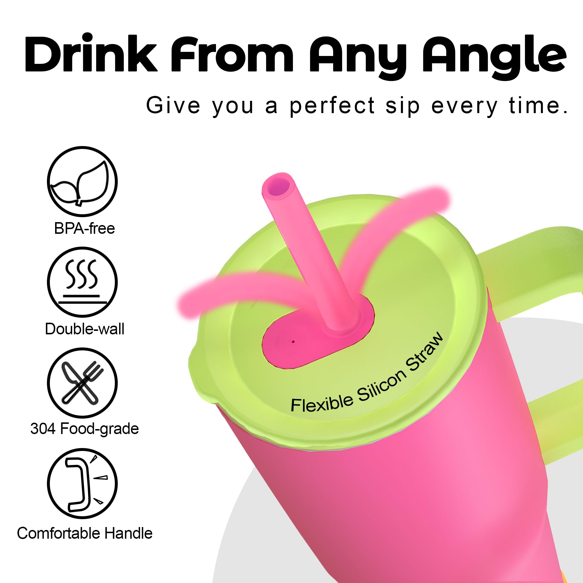 winiwo 40 oz Tumbler with Handle and Straw for Her, Flexible Straw, Insulated Tumbler Cups with Silicone Bottom, Keeps Beverages Cold Up to 24 Hours, Gym/Work/Travel/School/Gift(Ruby Red)