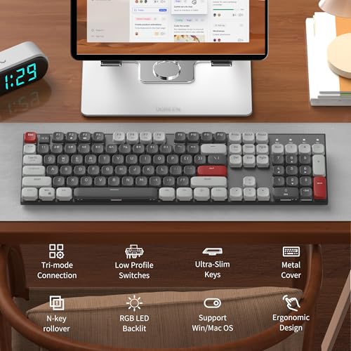 Camiysn Wireless RGB Mechanical Keyboard Moon104 Triple Mode 2.4GHz/BT/USB-C Wired Office Keyboard for Computer/Desktop/PC/Laptop/Surface/Smart TV and Windows 10/8/7(Red Switches)