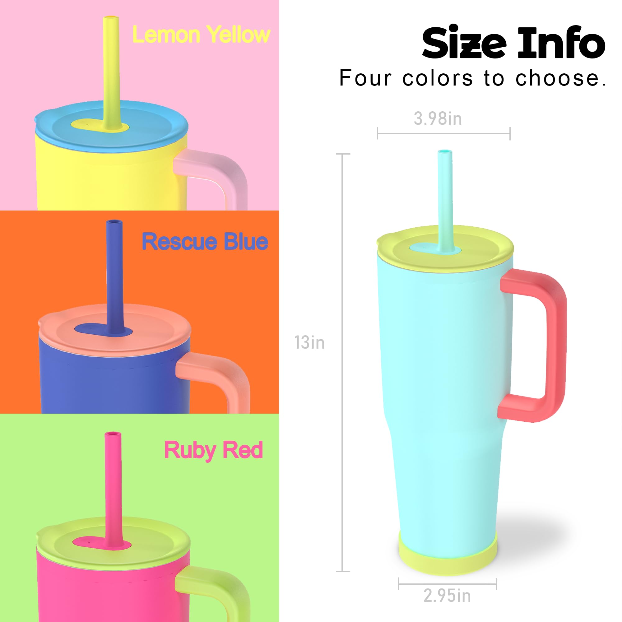 winiwo 40 oz Tumbler with Handle and Straw for Her, Flexible Straw, Insulated Tumbler Cups with Silicone Bottom, Keeps Beverages Cold Up to 24 Hours, Gym/Work/Travel/School/Gift(Elegant Blue)