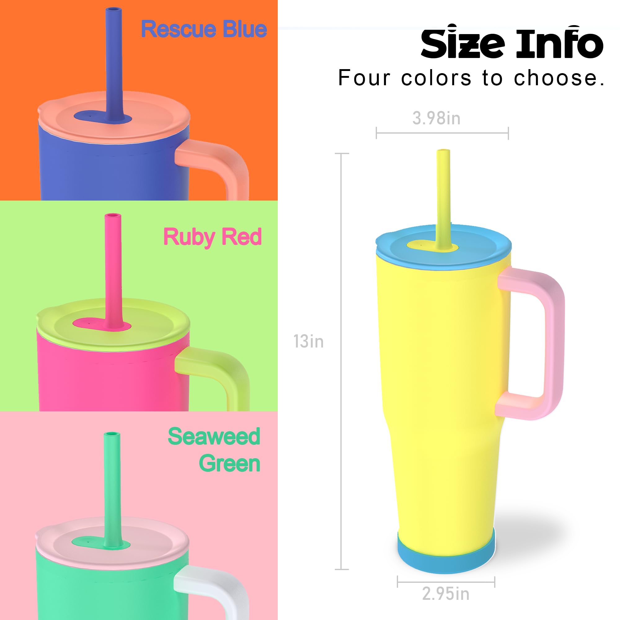 winiwo 40 oz Tumbler with Handle and Straw for Her, Flexible Straw, Insulated Tumbler Cups with Silicone Bottom, Keeps Beverages Cold Up to 24 Hours, Gym/Work/Travel/School/Gift(Lemon Yellow)