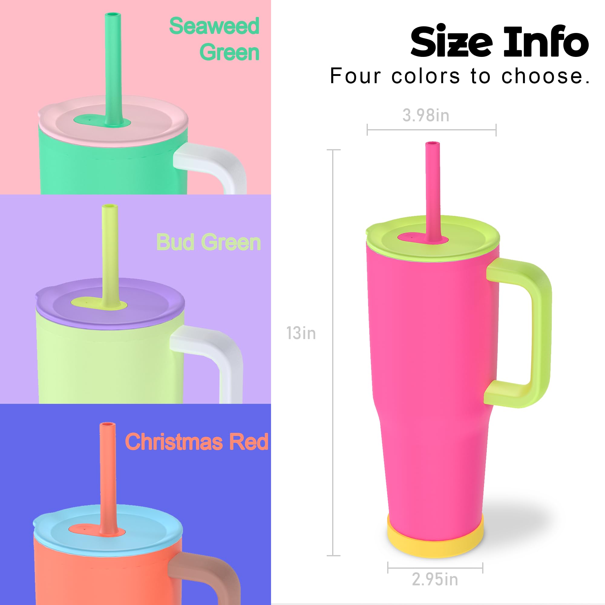 winiwo 40 oz Tumbler with Handle and Straw for Her, Flexible Straw, Insulated Tumbler Cups with Silicone Bottom, Keeps Beverages Cold Up to 24 Hours, Gym/Work/Travel/School/Gift(Ruby Red)