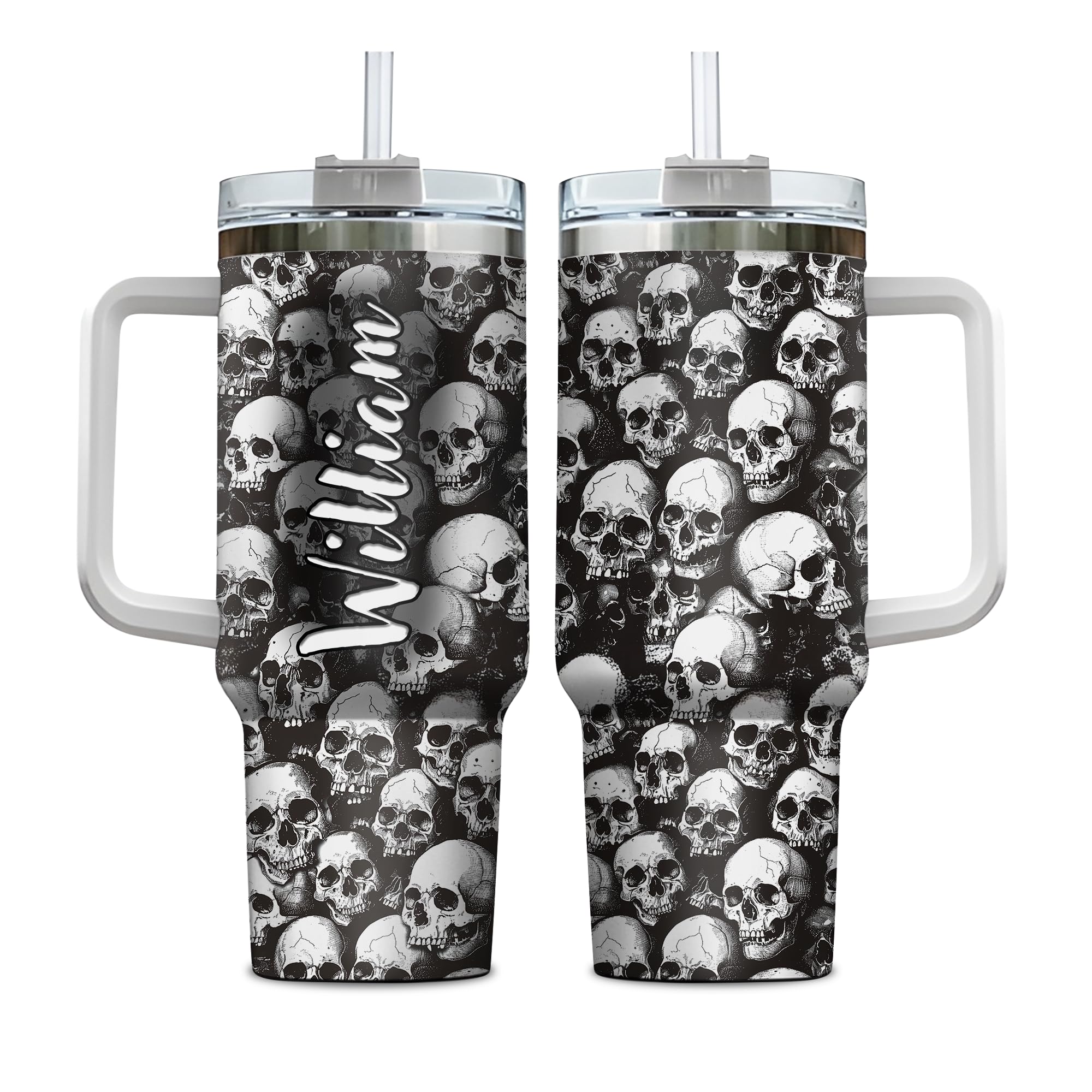 Hyturtle Personalized Gothic Skull Tumbler - Skeleton Lover Gift - Horror Lover Halloween Holiday Cup for Women Men - Custom Travel Coffee Tumbler 40oz With Lid and Straw