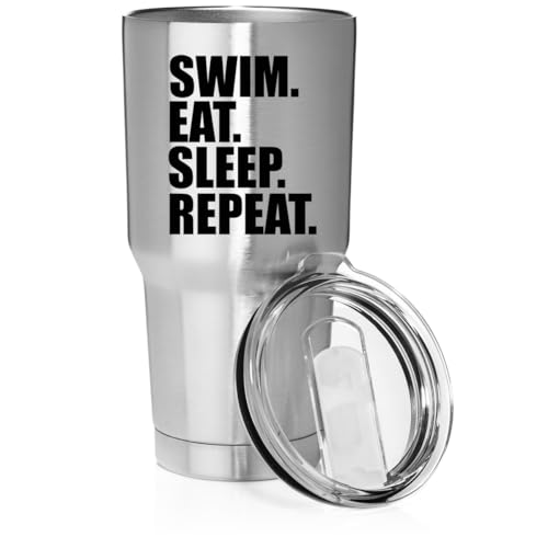 Smooth Body Tumbler Stainless Steel Vacuum Insulated Travel Mug Cup Gift Swim Eat Sleep Repeat (Stainless Steel, 30 oz)