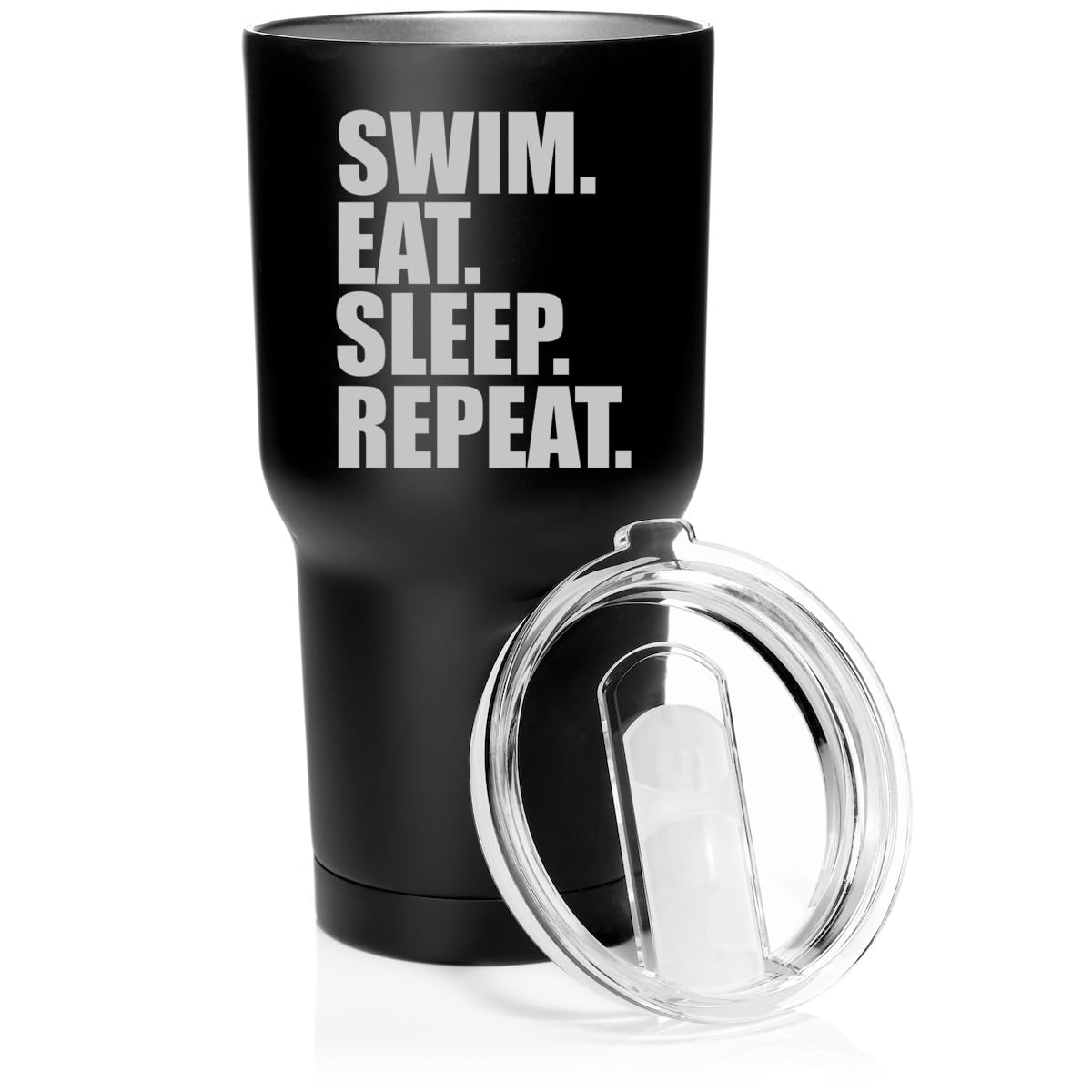 Smooth Body Tumbler Stainless Steel Vacuum Insulated Travel Mug Cup Gift Swim Eat Sleep Repeat (Black, 30 oz)