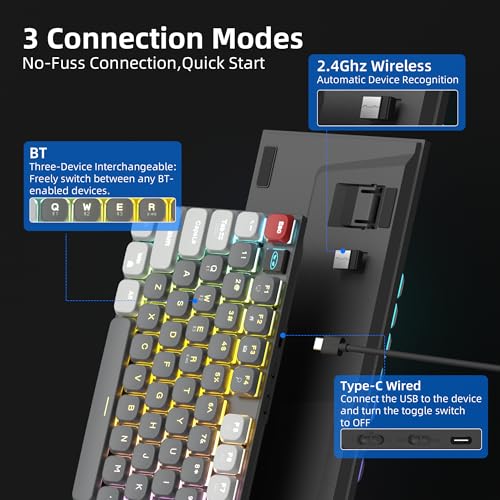 Camiysn Wireless RGB Mechanical Keyboard Moon104 Triple Mode 2.4GHz/BT/USB-C Wired Office Keyboard for Computer/Desktop/PC/Laptop/Surface/Smart TV and Windows 10/8/7(Red Switches)