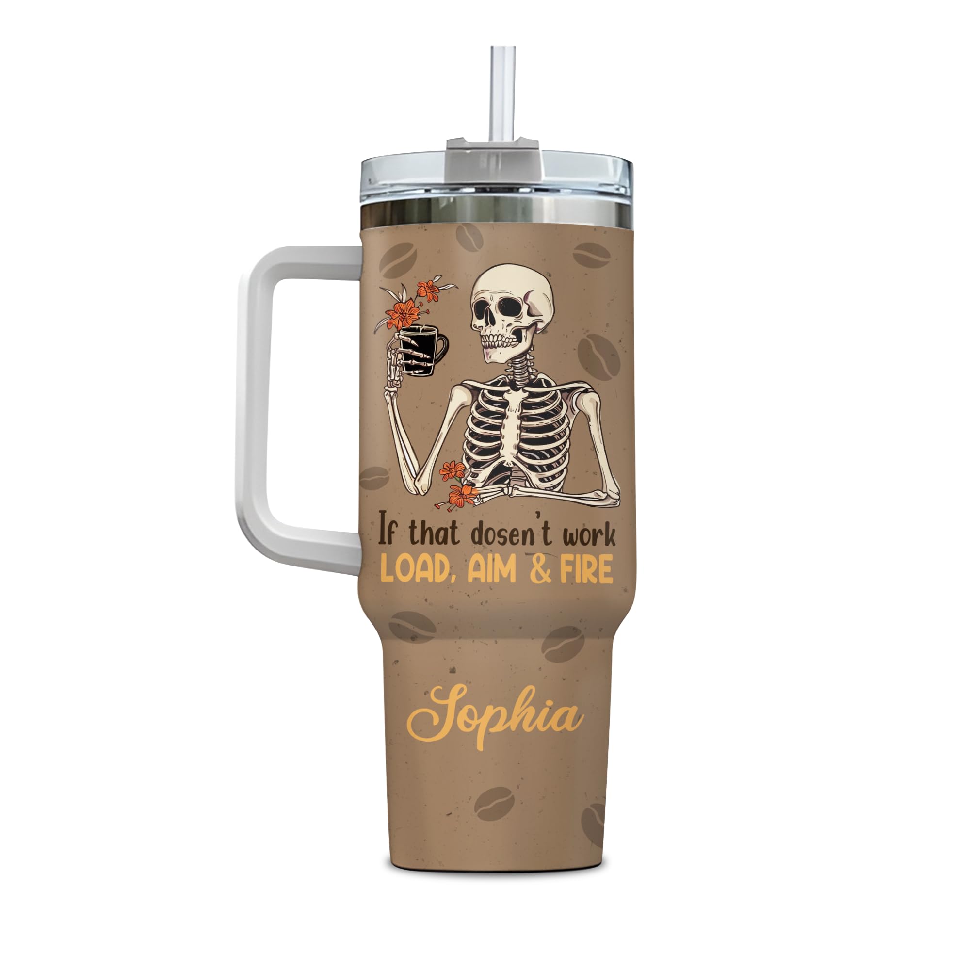 Hyturtle Personalized Goth Skull Tumbler - Gifts For Skeleton Lovers - Horror Lovers Gifts - Halloween Holiday Gifts For Women - Skeleton Gifts - Custom Name Travel Coffee Cup 40oz With Lid And Straw