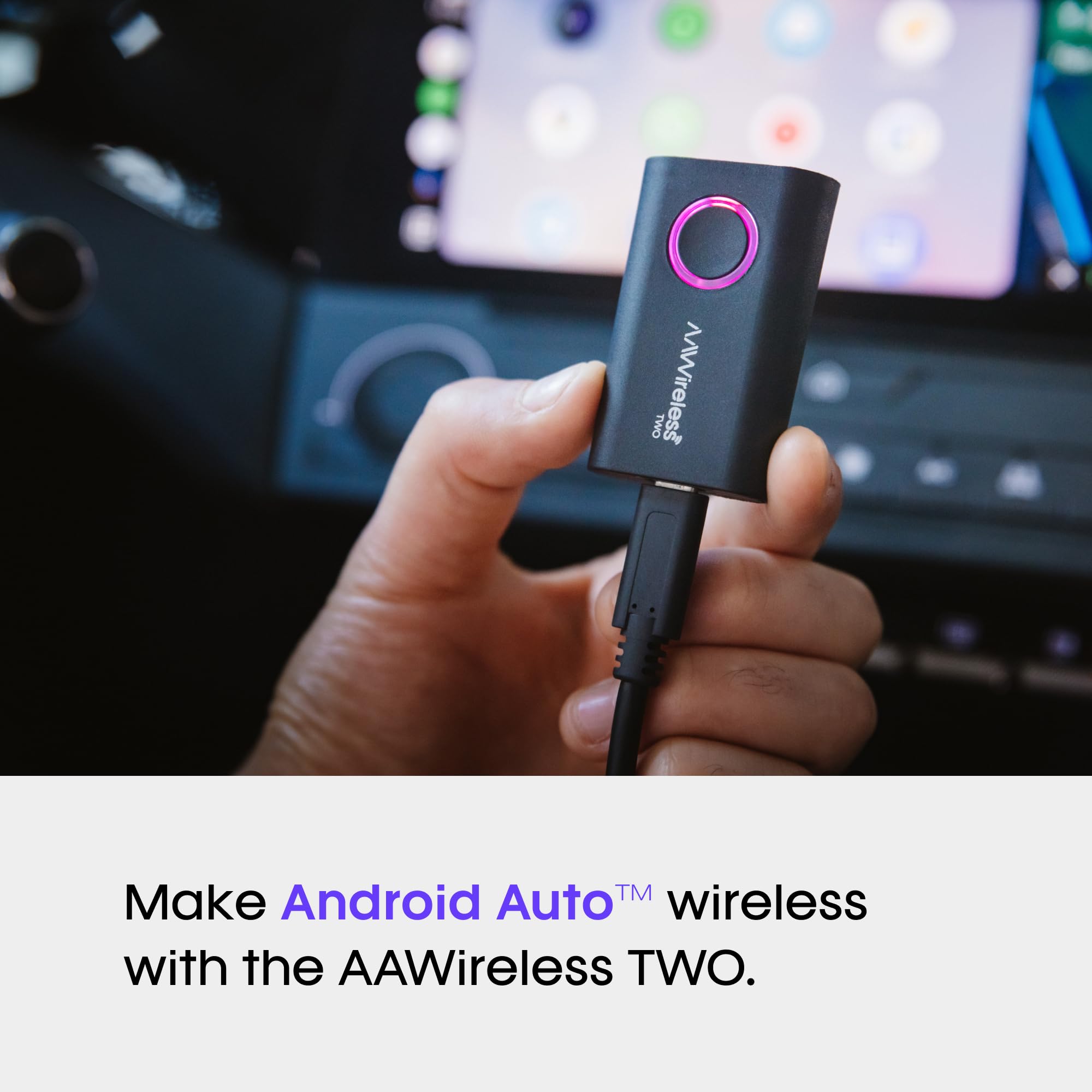 AAWireless Two - Android Auto Wireless Adapter - Convert Factory Wired Android Auto to Wireless - Multifunctional Button - Easy Plug and Play Setup - Seamlessly Connect Via Bluetooth - Made in Europe