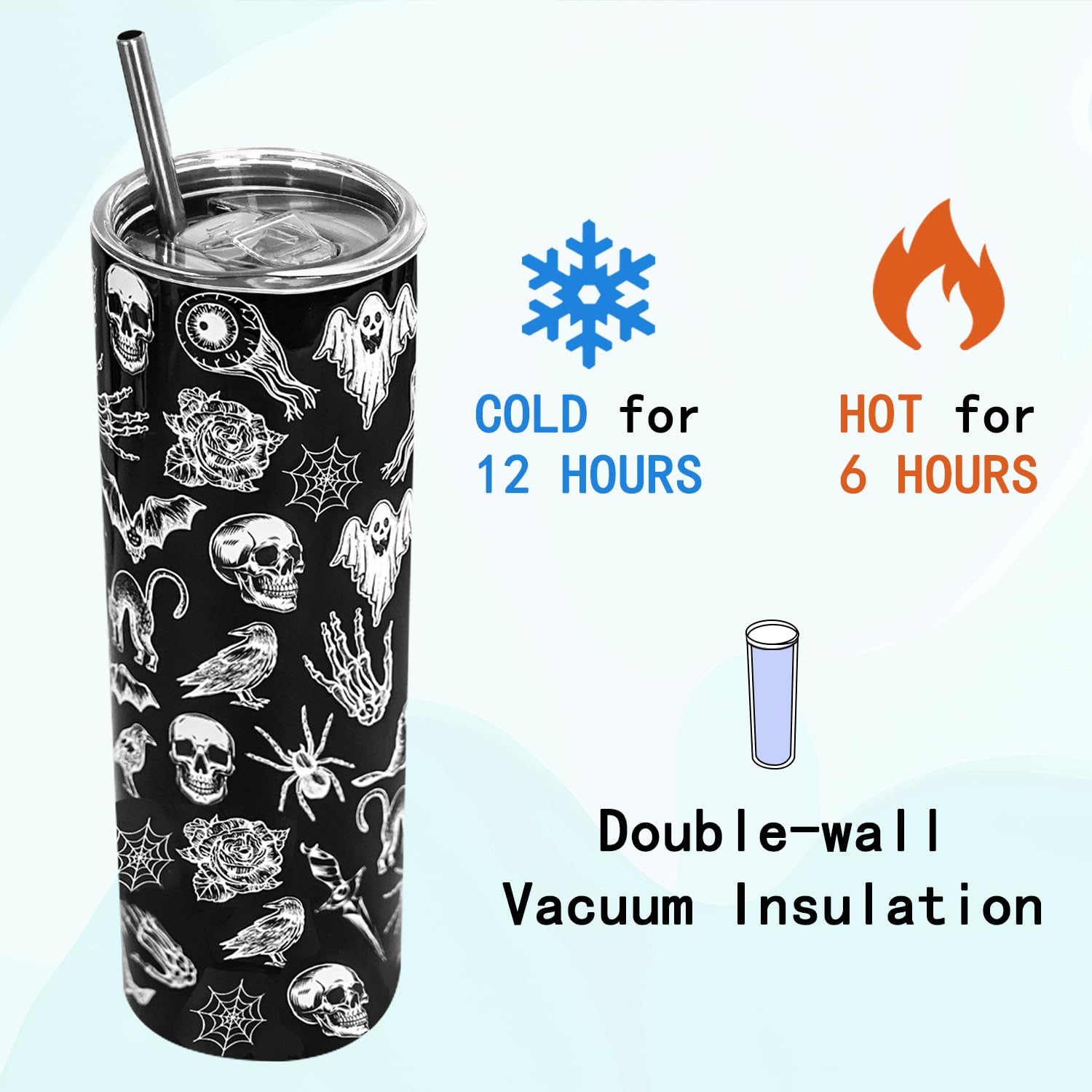 Black Goth Tumbler 20 Oz, Witch Goth Halloween Gifts for Women, Witchy Gothic Halloween Tumbler Coffee Mug Cup Water Bottle Drinking Cup for Cold or Hot Drinks, Halloween Goth Stuff Accessories Things