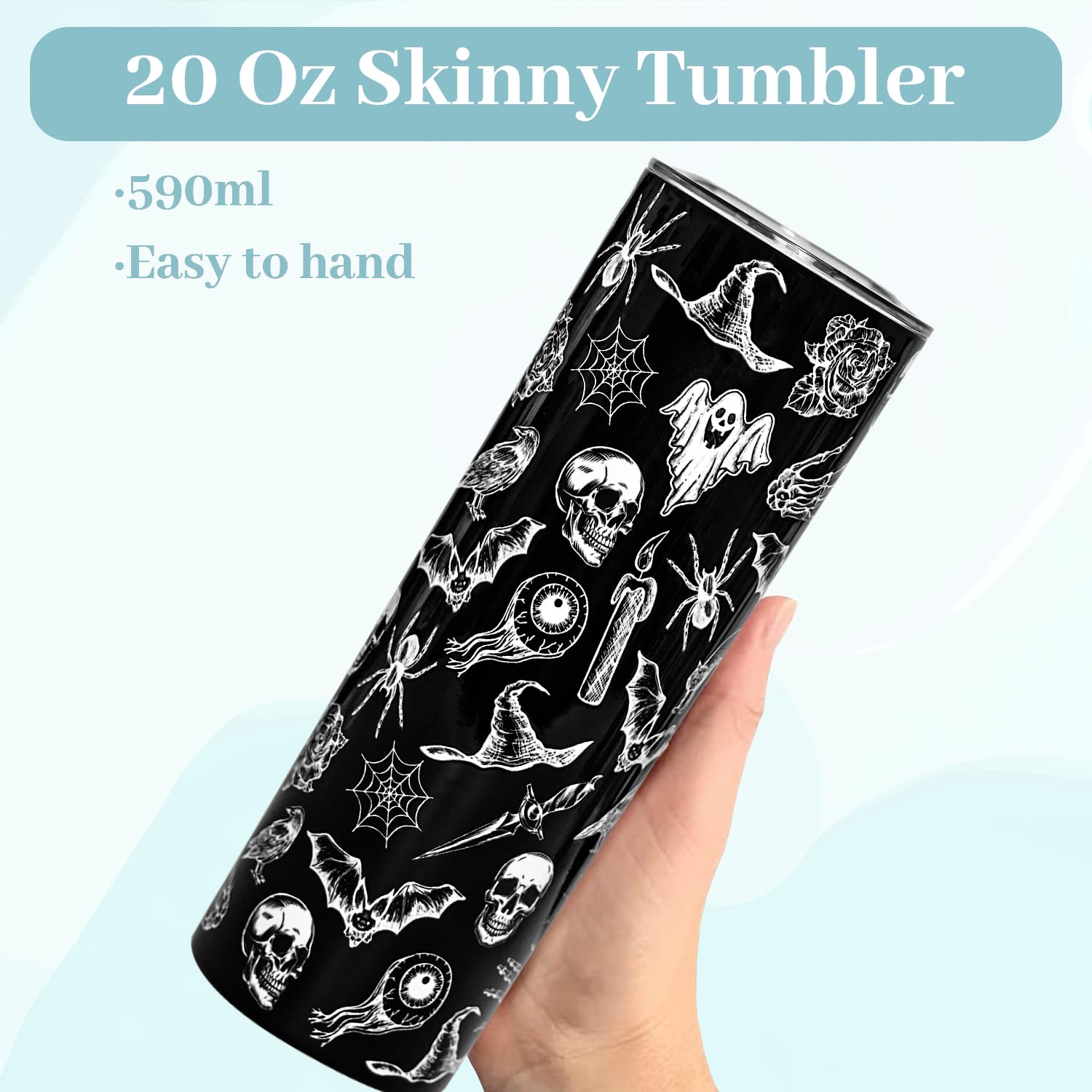 Black Goth Tumbler 20 Oz, Witch Goth Halloween Gifts for Women, Witchy Gothic Halloween Tumbler Coffee Mug Cup Water Bottle Drinking Cup for Cold or Hot Drinks, Halloween Goth Stuff Accessories Things