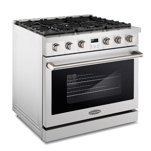 COSMO COS-GRC366KB 36 in. Lumin Collection 6.0 cu. ft Range with 6 Sealed Gas Burners and Convection Oven in Stainless Steel