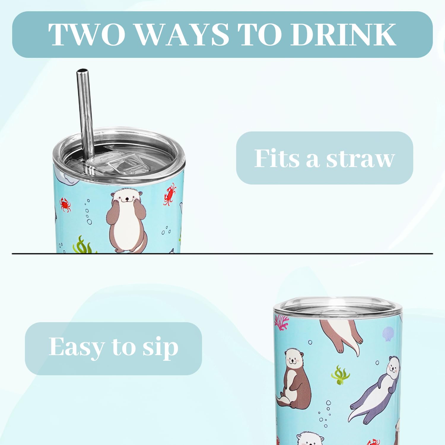Sea Otter Tumbler - 20 Oz Blue Cute Otter Gifts for Women & Girls, Hot & Cold Drinks Accessory