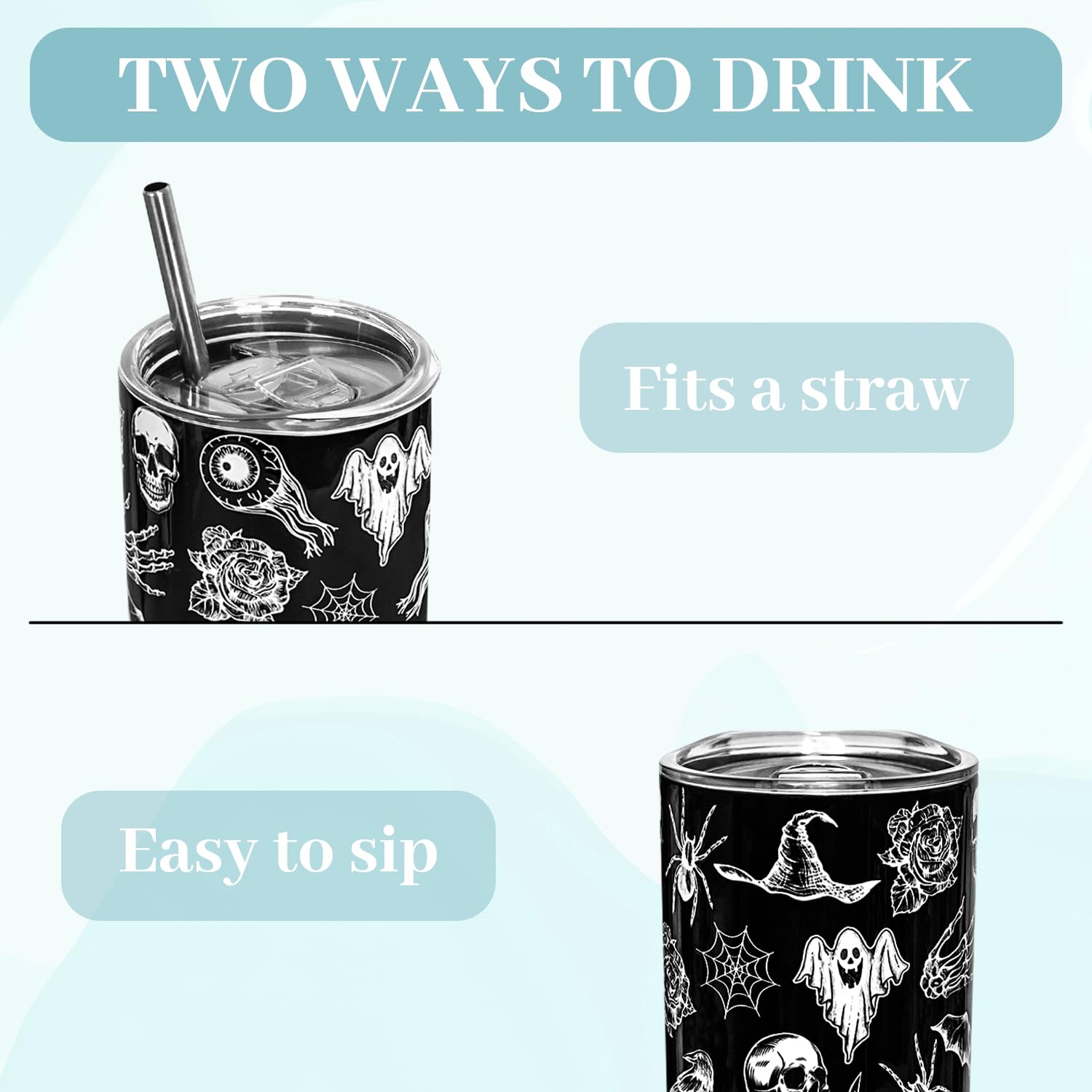 Black Goth Tumbler 20 Oz, Witch Goth Halloween Gifts for Women, Witchy Gothic Halloween Tumbler Coffee Mug Cup Water Bottle Drinking Cup for Cold or Hot Drinks, Halloween Goth Stuff Accessories Things