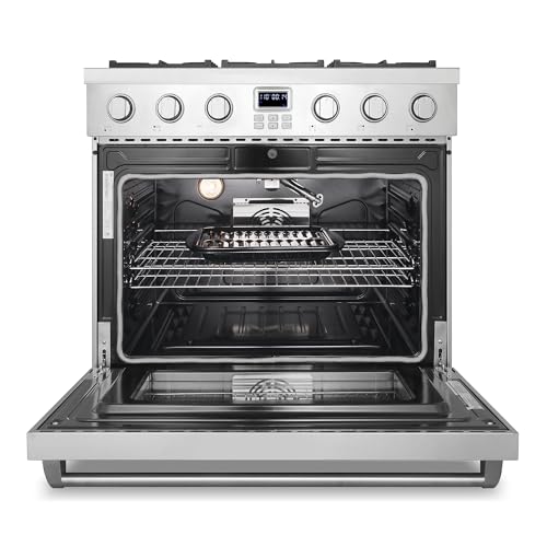 COSMO COS-GRC366KB 36 in. Lumin Collection 6.0 cu. ft Range with 6 Sealed Gas Burners and Convection Oven in Stainless Steel