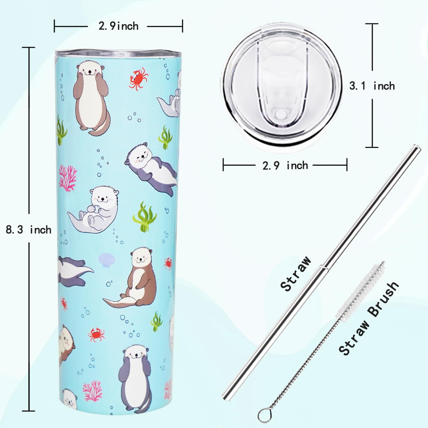 Sea Otter Tumbler - 20 Oz Blue Cute Otter Gifts for Women & Girls, Hot & Cold Drinks Accessory