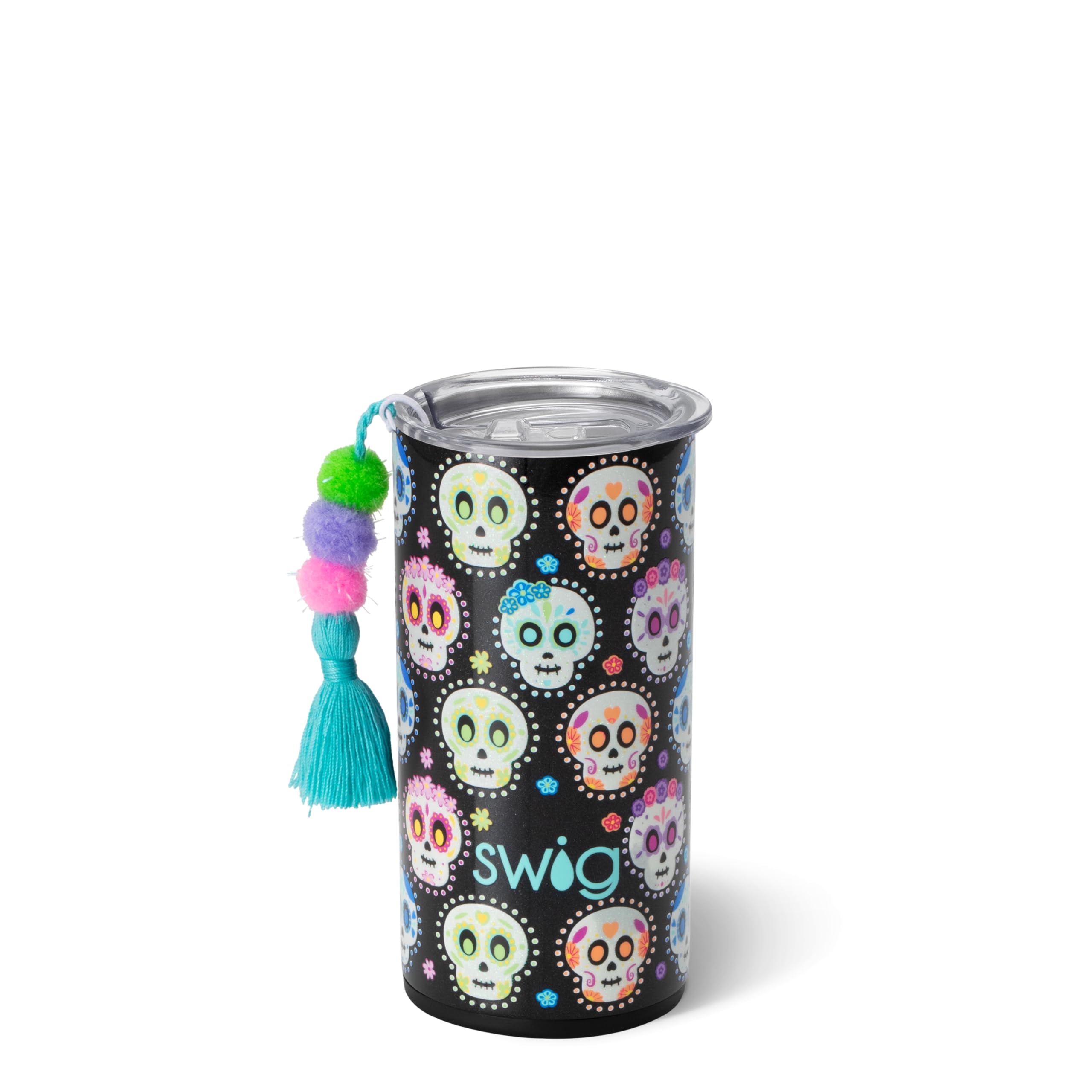 Swig Life 12oz Insulated Tumbler, Travel Coffee Tumbler with Lid, Cup Holder Friendly Travel Coffee Mug, Stainless Steel Thermos (Sugar Skulls)