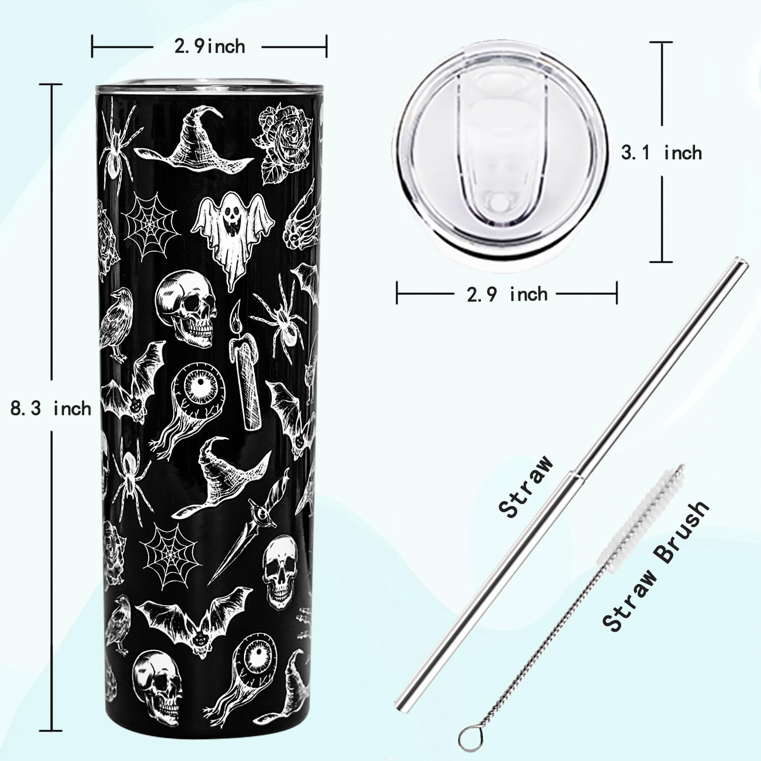 Black Goth Tumbler 20 Oz, Witch Goth Halloween Gifts for Women, Witchy Gothic Halloween Tumbler Coffee Mug Cup Water Bottle Drinking Cup for Cold or Hot Drinks, Halloween Goth Stuff Accessories Things