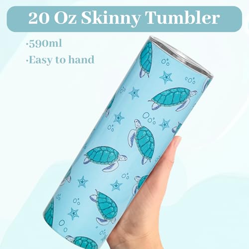 Sea Turtle Tumbler - 20 Oz Cute Turtle Gifts, Coffee Mug Cup Water Bottle for Cold or Hot Drinks