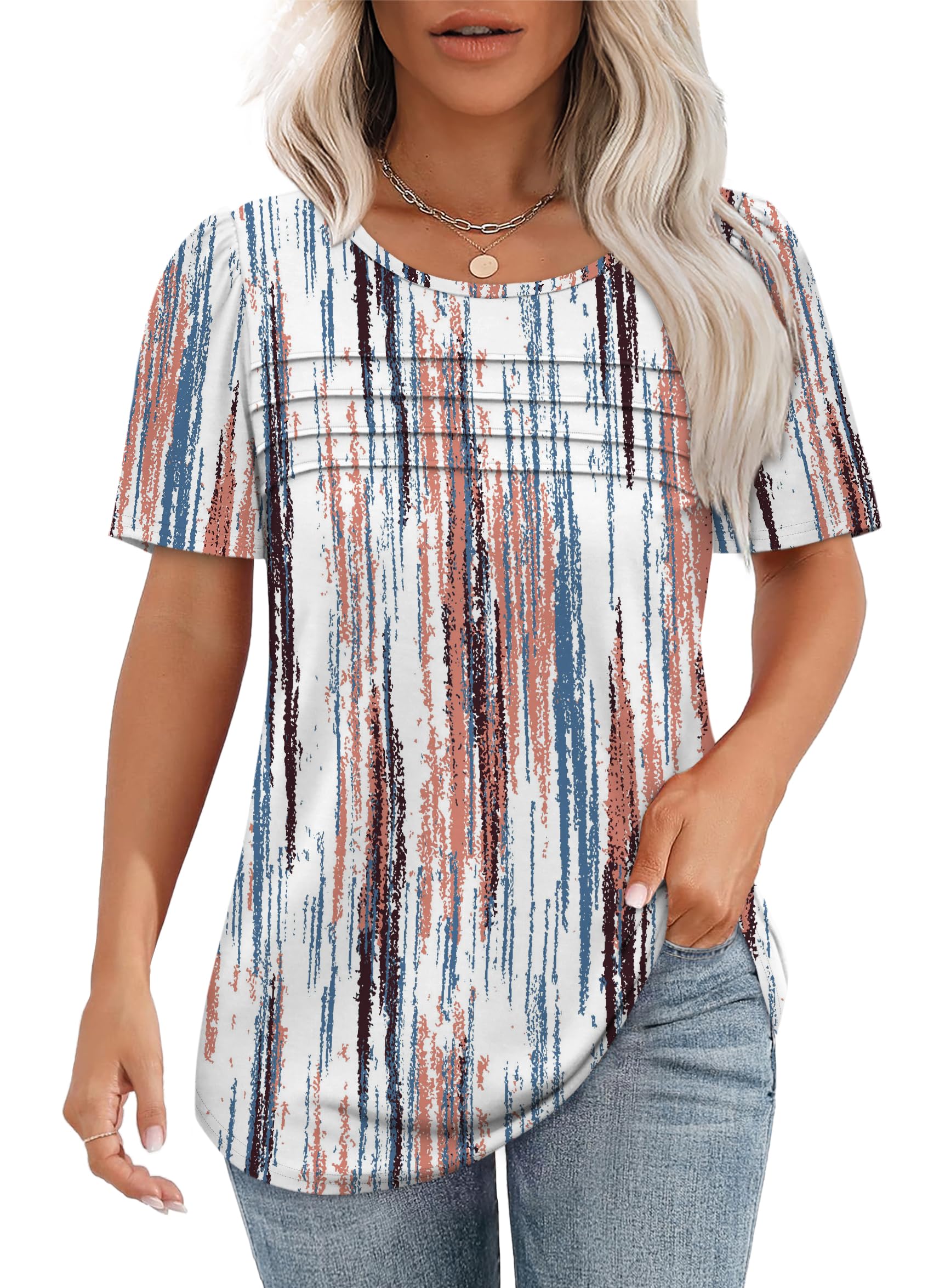 Plus Size Tops for Women Short Sleeve Blouses Dressy Casual Tie Dye Shirt Summer Beach Fashion 2025 Trendy Cute Outfits Multicolor XL