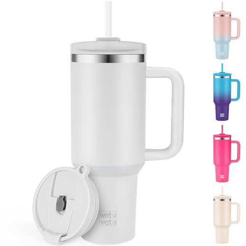 WETOWETO 40oz Tumbler with Handle and Lid | 100% Leakproof Insulated Stainless Steel Travel Mug | Keeps Cold 34Hrs/Hot 10Hrs | Dishwasher Safe, Fits Car Cup Holder (Foggy Color)