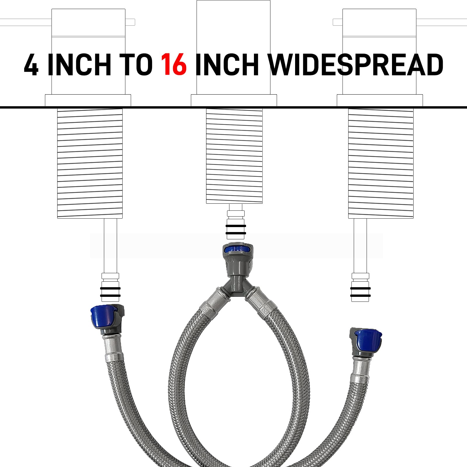 HOMYEP Quick Connect Faucet Water Supply Lines, 12 Inch, Widespread Bathroom Sink Faucets Replacement Fast Lock Pipe Hose, V-Shape