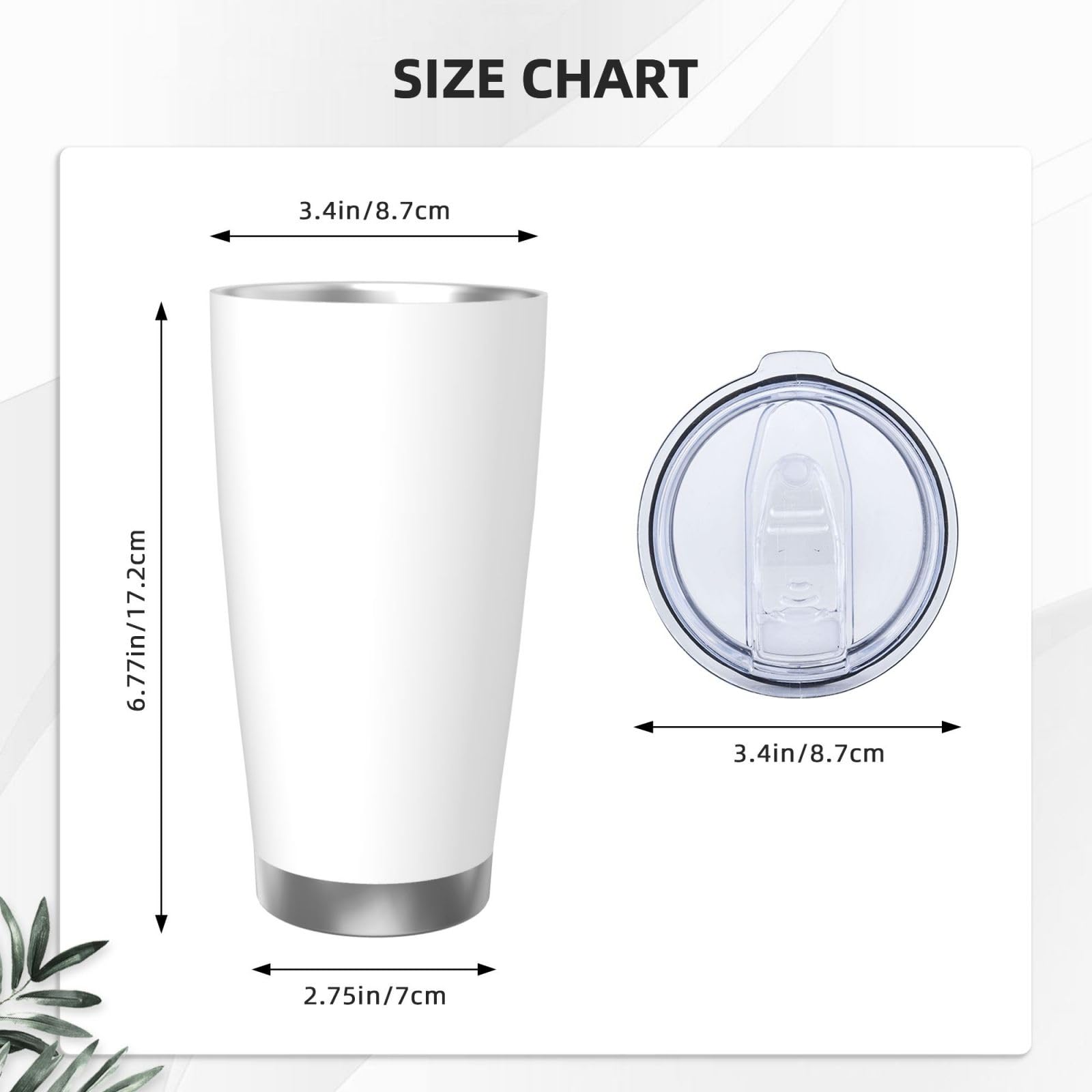 Custom Tumbler 20OZ Stainless Steel, Personalized Stainless Steel Drinking Tumblers with Lid Straw Three-piece set, Customized Travel Cup Mug with Food grade Stainless Steel, PureWhite