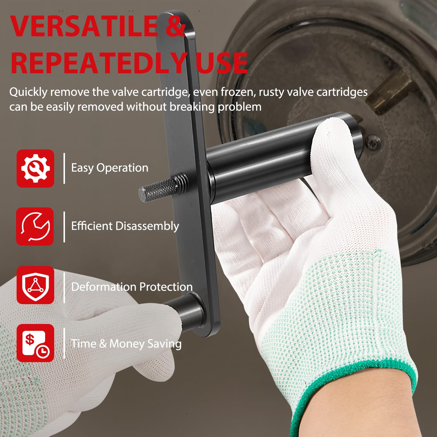 999150 Professional Cartridge Extractor Tool, Cartridge Removal Tool, Cartridge Puller Fit For Moen 1200 1222 & 1225 Posi Temp Series Cartridge 999150-6