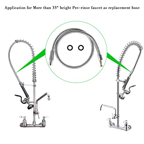 KWODE 60” Commercial Pre-rinse Sprayer Hose Replacement Parts for Pre Rinse Faucet, Flexible Stainless Steel Dish Spray Hose for Restaurant Industrial Kitchen Faucets