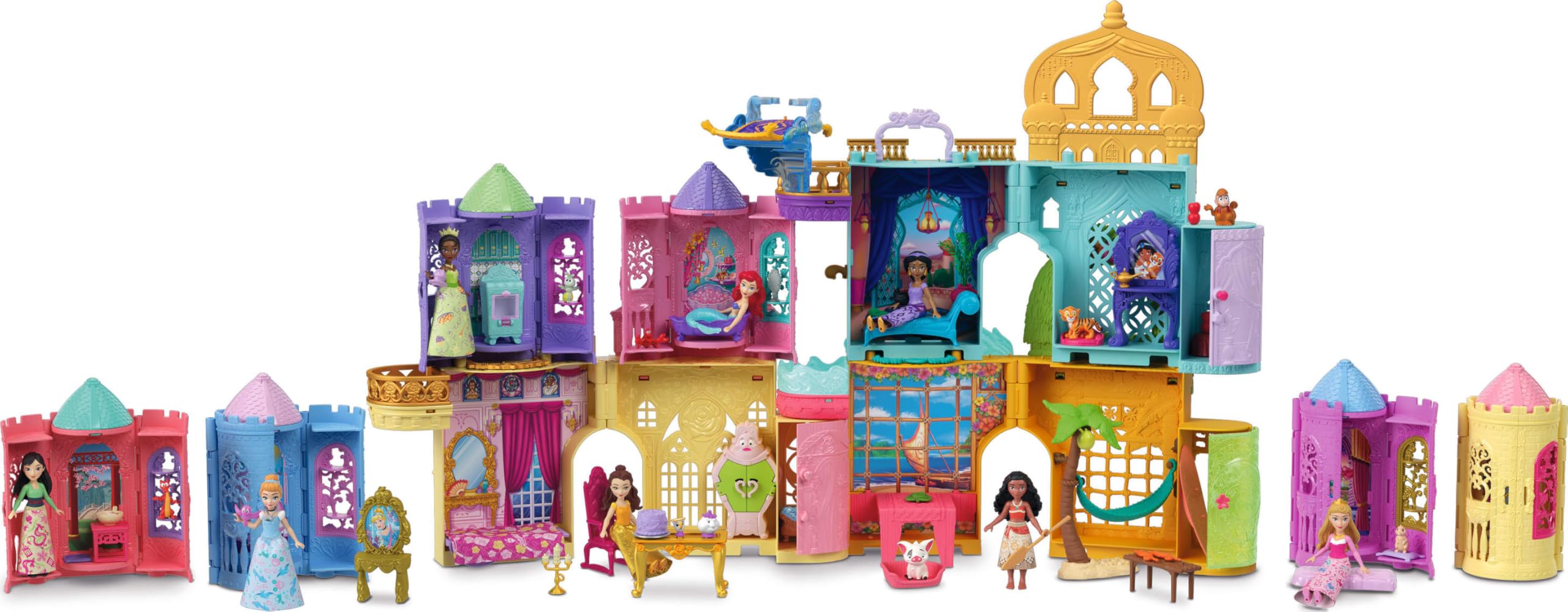 Mattel Disney Princess Tower Surprise Small Dolls & Accessories, Stacking Playsets with 4 Surprises & Friend from Disney Movies (Styles May Vary)