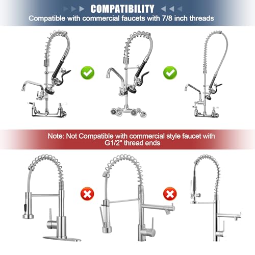 20' Sink Sprayer Hose with Non-Slip Handle, Flexible Stainless Steel Hose for Commercial Kitchen Faucet