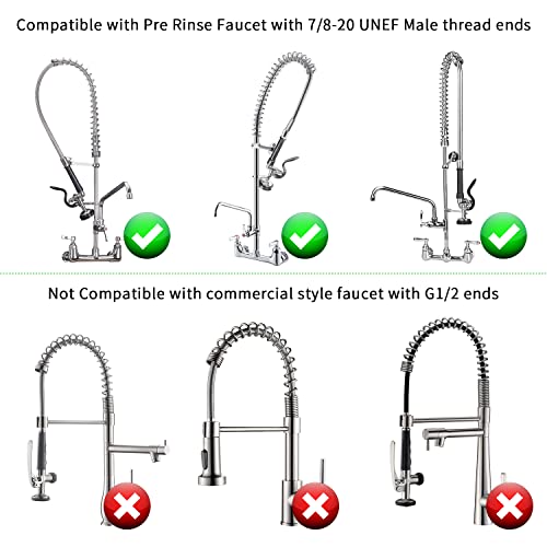 KWODE 60” Commercial Pre-rinse Sprayer Hose Replacement Parts for Pre Rinse Faucet, Flexible Stainless Steel Dish Spray Hose for Restaurant Industrial Kitchen Faucets