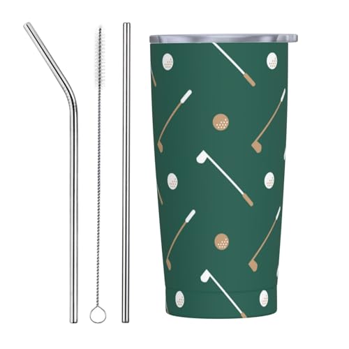 Yaxongx 20oz Tumbler Golf Balls Double Wall Vacuum Insulated Coffee Mug with Lid and Metal Straw Brush Reusable Stainless Steel Water Bottle Travel Cup Gifts for Car Ice Drinks Hot Beverage