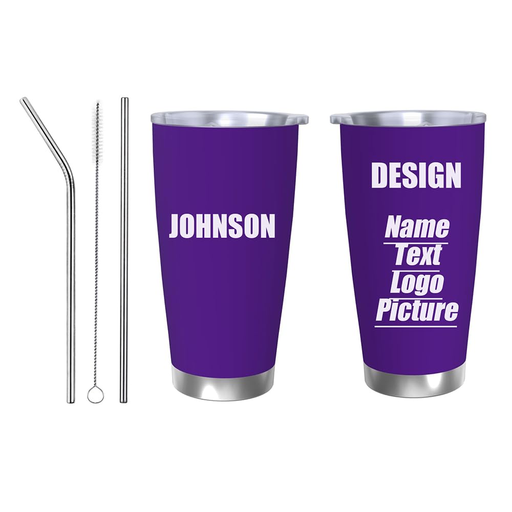 Personalized 20OZ Vacuum Car Cup, Custom Stainless Steel Coffee Mug with Lid Straw and straw cleaning strip, Customizable Drinking Travel Tumbler Cup with Heat and Cold preservation