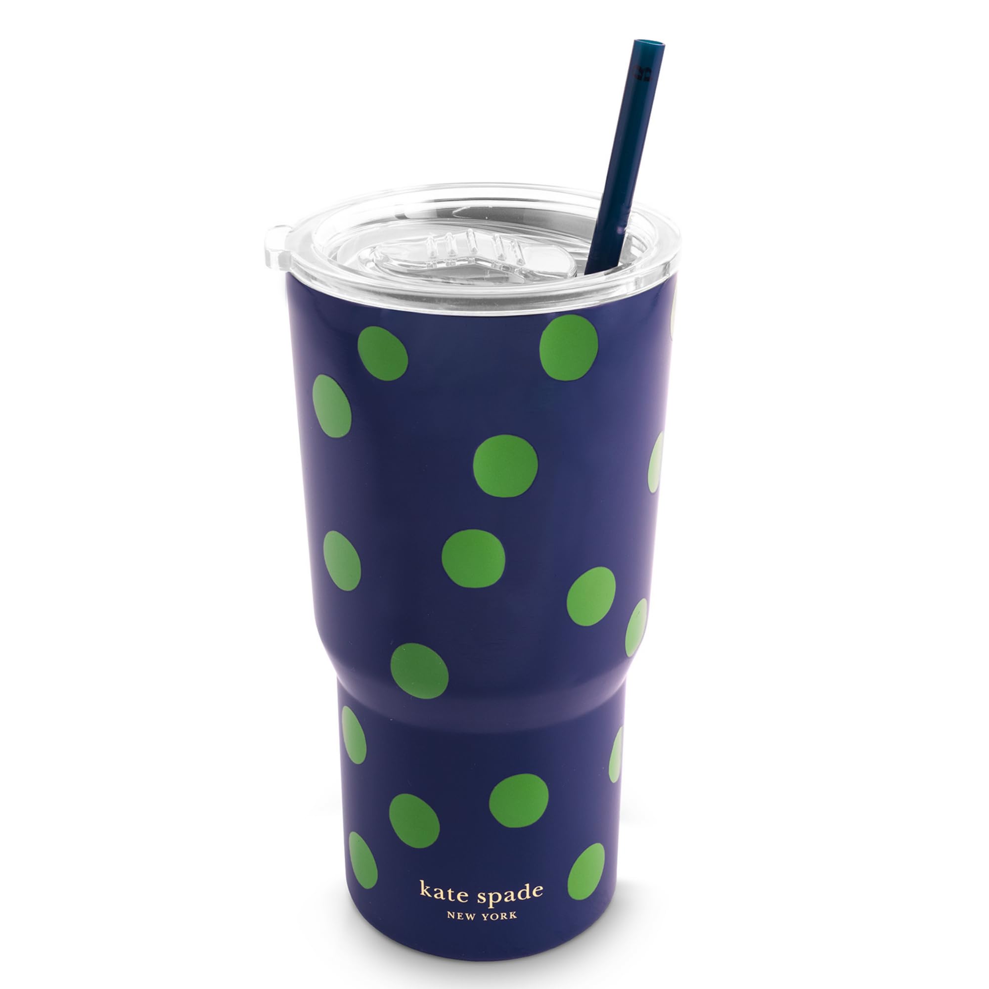 kate spade new york 20 Ounce Insulated Tumbler for Cold and Hot Drinks with Reusable Straw, Stainless Steel Travel Cup with Slide Top Lid, Sonnet Dot