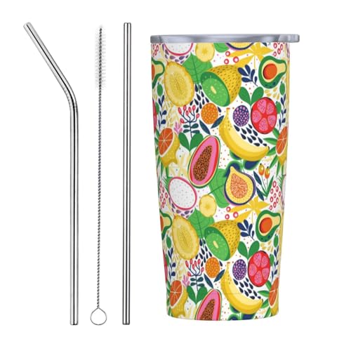 Yaxongx 20oz Tumbler Summer Fruits Banana Double Wall Vacuum Insulated Coffee Mug with Lid and Metal Straw Brush Reusable Stainless Steel Water Bottle Travel Cup Gifts for Car Ice Drinks Hot Beverage
