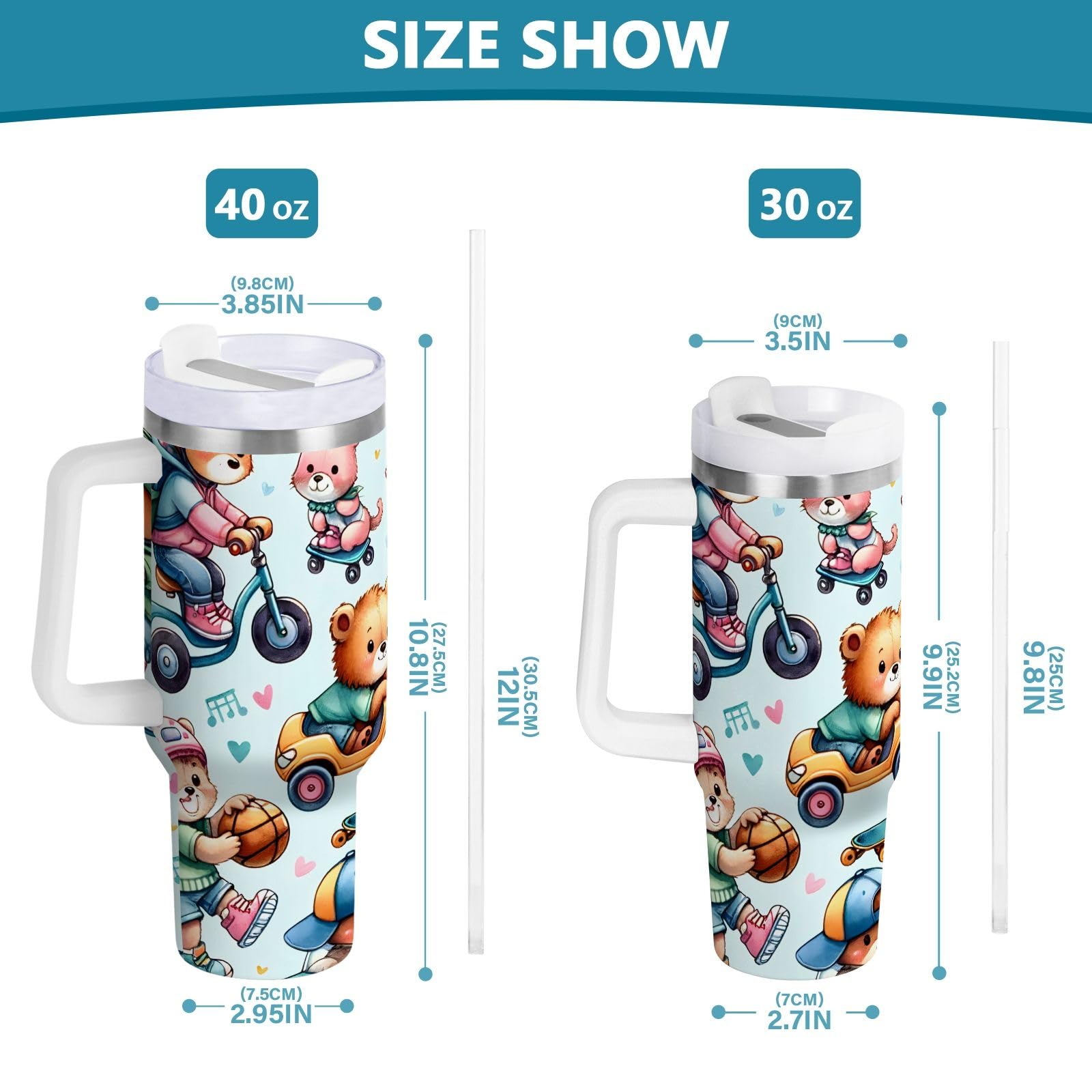 40 oz Cartoon Character Insulated Tumbler with Handle, Stainless Steel Vacuum Water Bottles with Lid and Straw for Water, Iced Tea or Coffee