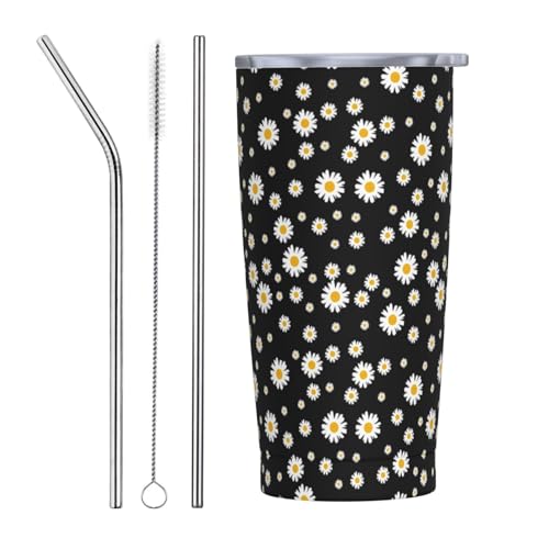 20oz Tumbler Cartoon Little Daisys Double Wall Vacuum Insulated Coffee Mug with Lid and Metal Straw Brush Reusable Stainless Steel Water Bottle Travel Cup Gifts for Car Ice Drinks Hot Beverage