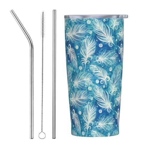 Yaxongx 20oz Tumbler Watercolor Feather Double Wall Vacuum Insulated Coffee Mug with Lid and Metal Straw Brush Reusable Stainless Steel Water Bottle Travel Cup Gifts for Car Ice Drinks Hot Beverage