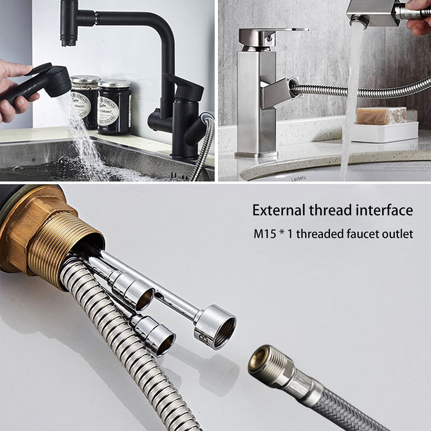 Spray Hose for Kitchen Faucets, Pull Down Replacement, Kitchen Sink Faucet Pull-Out Spray Replacement Hose, 59-inch Chrome Finish