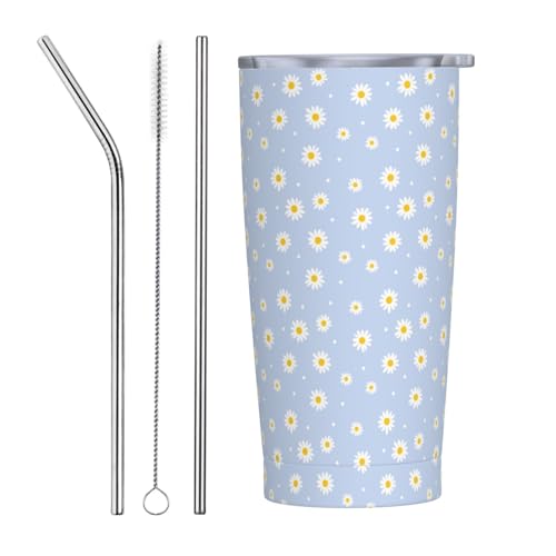 Yaxongx 20oz Tumbler Cartoon Little Daisy Double Wall Vacuum Insulated Coffee Mug with Lid and Metal Straw Brush Reusable Stainless Steel Water Bottle Travel Cup Gifts for Car Ice Drinks Hot Beverage