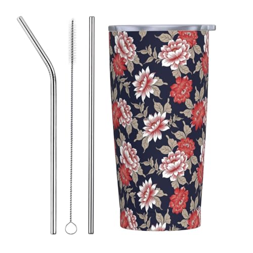 Yaxongx 20oz Tumbler Radiant Flowers Double Wall Vacuum Insulated Coffee Mug with Lid and Metal Straw Brush Reusable Stainless Steel Water Bottle Travel Cup Gifts for Car Ice Drinks Hot Beverage