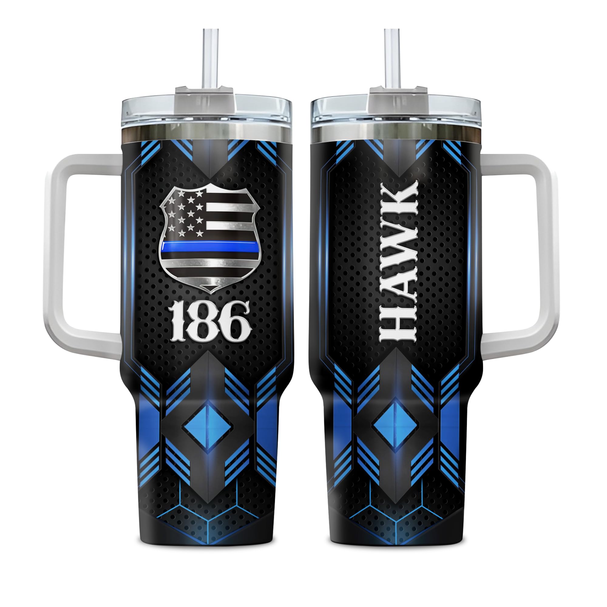 Hyturtle Police Gifts Personalized Thin Blue Line Tumbler US Flag Police Academy Graduation Gifts for Men Cops Officer Retirement Tumblers 40 Oz Tumbler With Lid And Straw