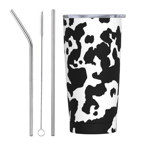 Yaxongx 20oz Tumbler Cow Skin Pattern Double Wall Vacuum Insulated Coffee Mug with Lid and Metal Straw Brush Reusable Stainless Steel Water Bottle Travel Cup Gifts for Car Ice Drinks Hot Beverage