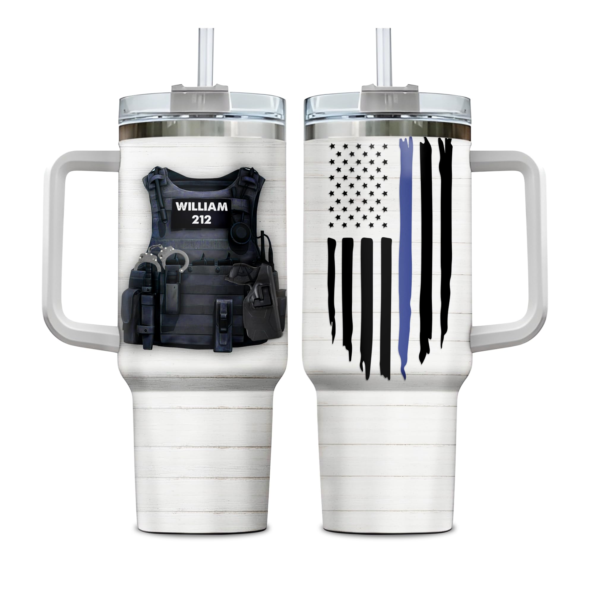 Hyturtle Police Gifts Personalized Thin Blue Line Tumbler US Flag Police Academy Graduation Gifts for Men Cops Officer Retirement 40 Oz Tumbler With Lid And Straw