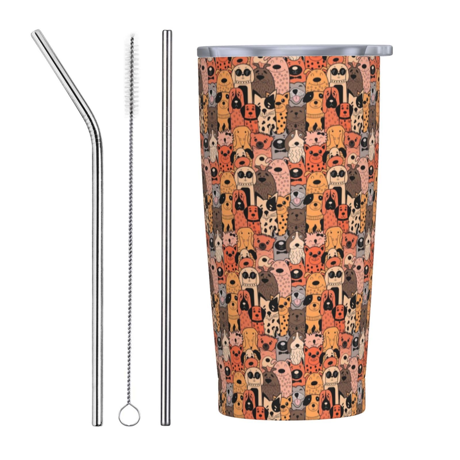 Yaxongx 20oz Tumbler Cartoon Dogs Topics Double Wall Vacuum Insulated Coffee Mug with Lid and Metal Straw Brush Reusable Stainless Steel Water Bottle Travel Cup Gifts for Car Ice Drinks Hot Beverage